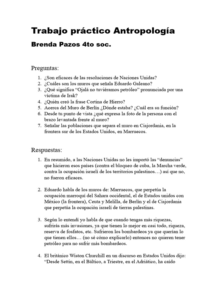 Trabajo Práctico Antropología 4to Soc Muros | PDF | Sahara Occidental ...