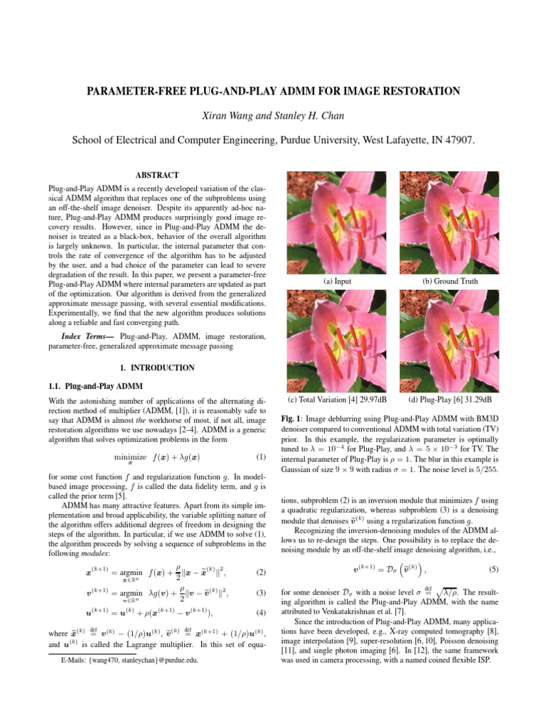 Parameter-Free Plug-And-play Admm For Image Restoration | PDF | Matrix (Mathematics) | Normal ...