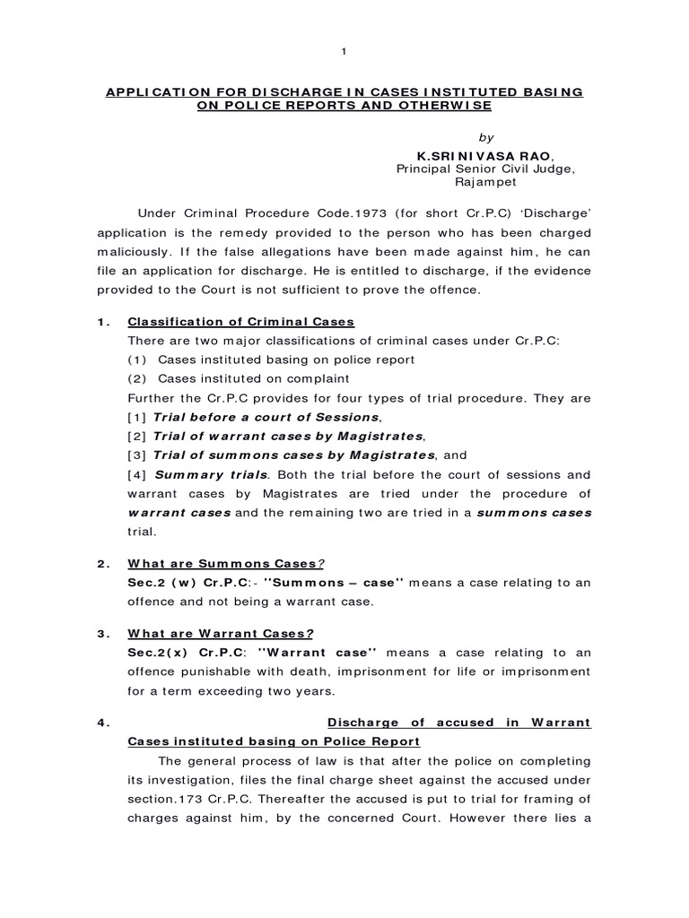 Discharge Applications in Criminal Cases | PDF | Arrest Warrant | Trials