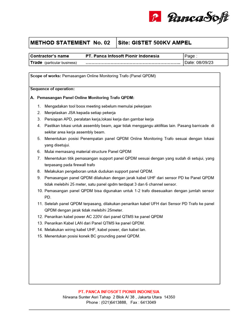 Method Statement OLM QPDM | PDF
