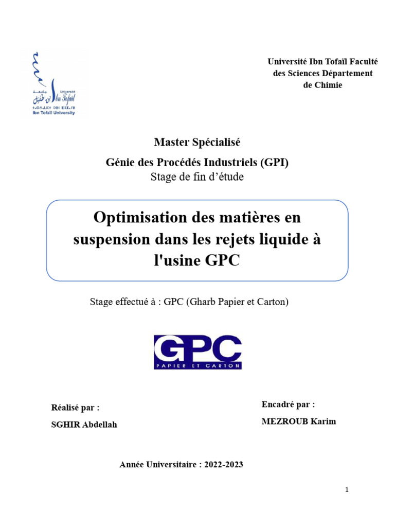 Rapport de Stage (1) GPC | PDF | Recyclage | Gestion de l'énergie