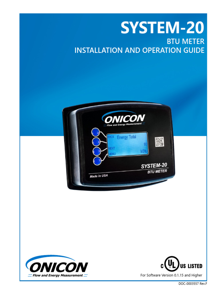 ONICON System-20 BTU Meter Manual | PDF | Flow Measurement | Pipe ...