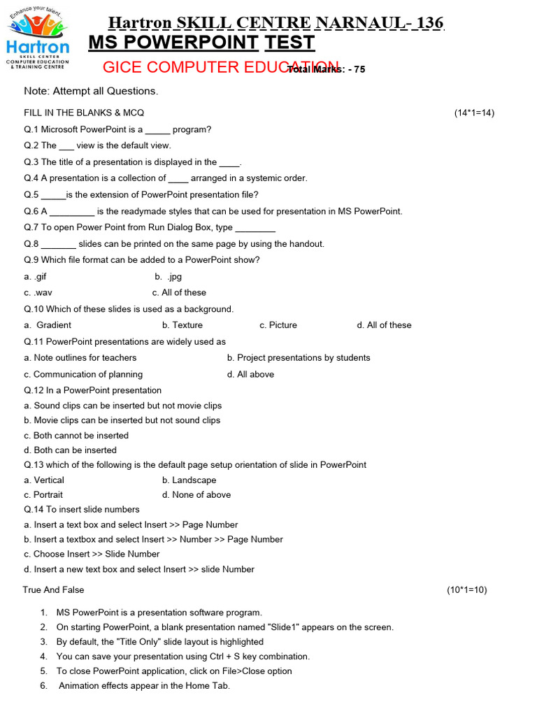 2024 MS Powerpoint Test | PDF | Microsoft Power Point | Keyboard Shortcut