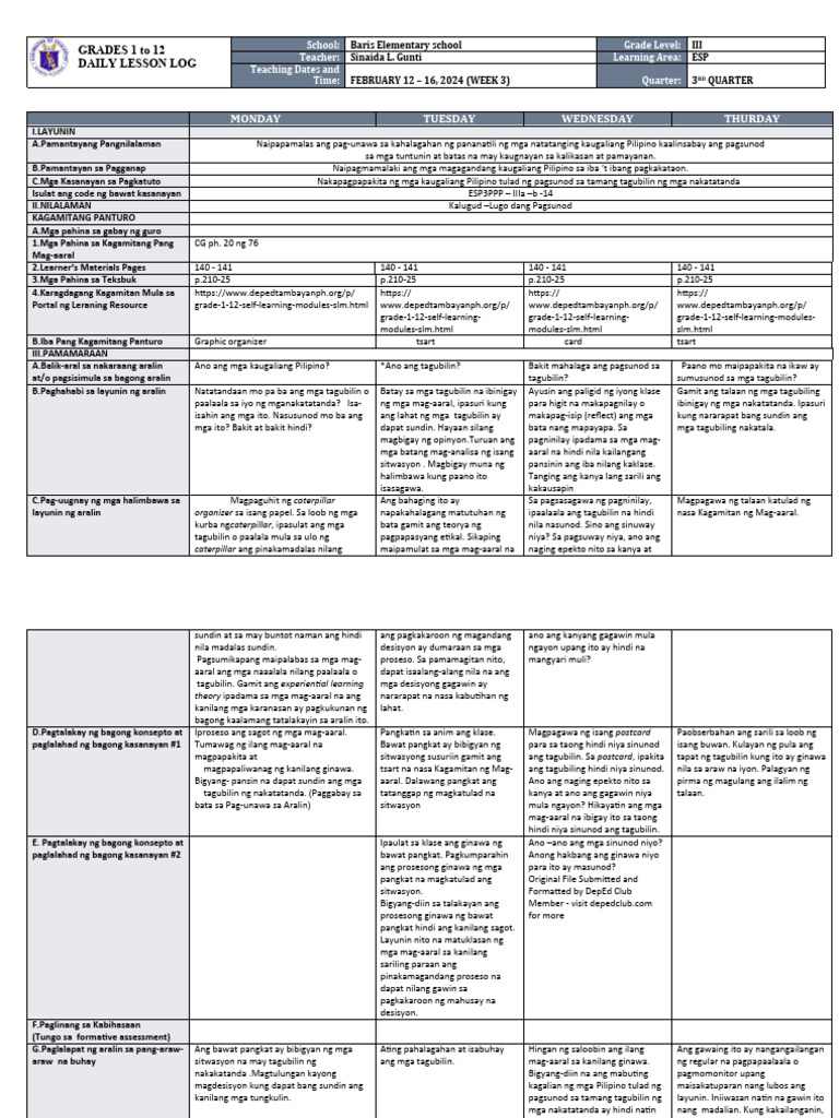 DLL Esp-3 Q3 W3 | PDF