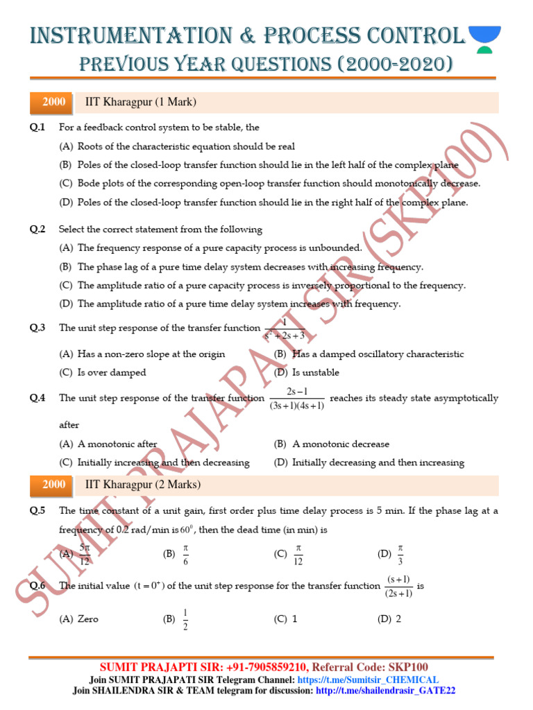 Pyq Ipc (2000-2020) - 1 | PDF | Control Theory | Applied Mathematics