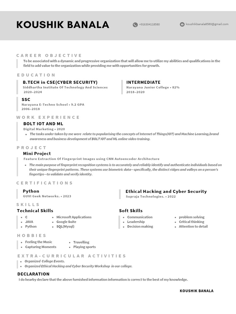 Koushik Banala's Python Skills & Certifications | PDF | Internet Of Things | Computer Security