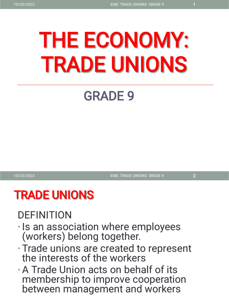 Overview of Trade Unions for Grade 9 | PDF | Trade Union | Employment