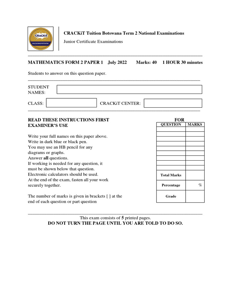 FORM 2 MATHS PAPER 1 | PDF | Multiplication | Numbers