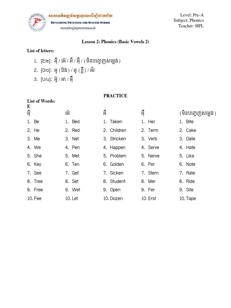 Phonics Lesson: Basic Vowels 2 | PDF | Linguistics | Languages