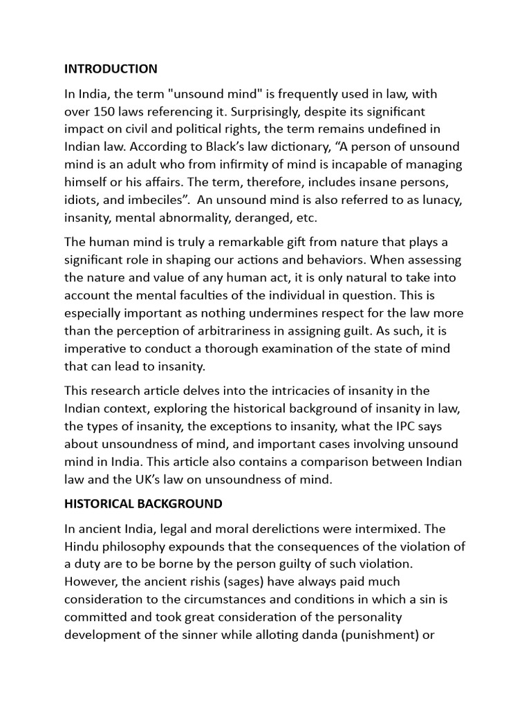 Unsoundness of Mind in The Indian Penal Code | PDF | Insanity Defense ...