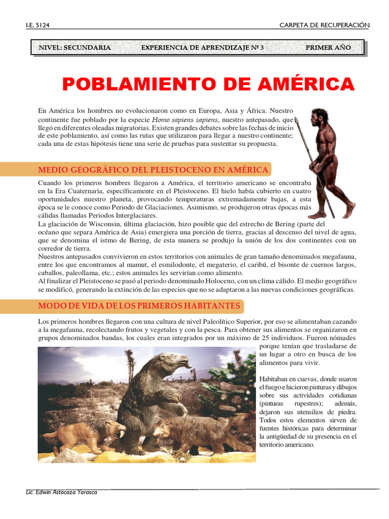3 Poblamiento-de-América 1º | PDF | pleistoceno | Era de Hielo