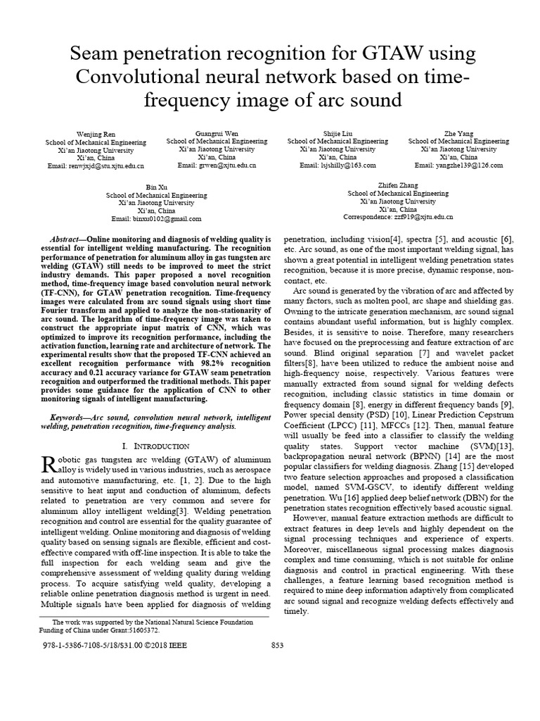 Ren Et Al 2018 Seam Penetration Recognition For Gtaw Using Convolutional Neural Network