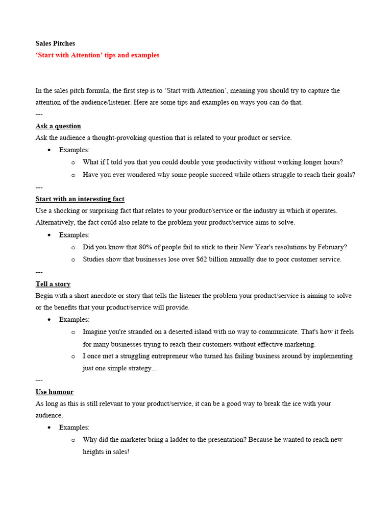 Sales Pitches Tips | PDF | Marketing