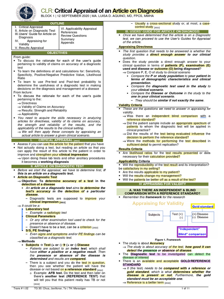 (CLR) 1.02 - Appraisal of An Article On Diagnosis | Download Free PDF ...