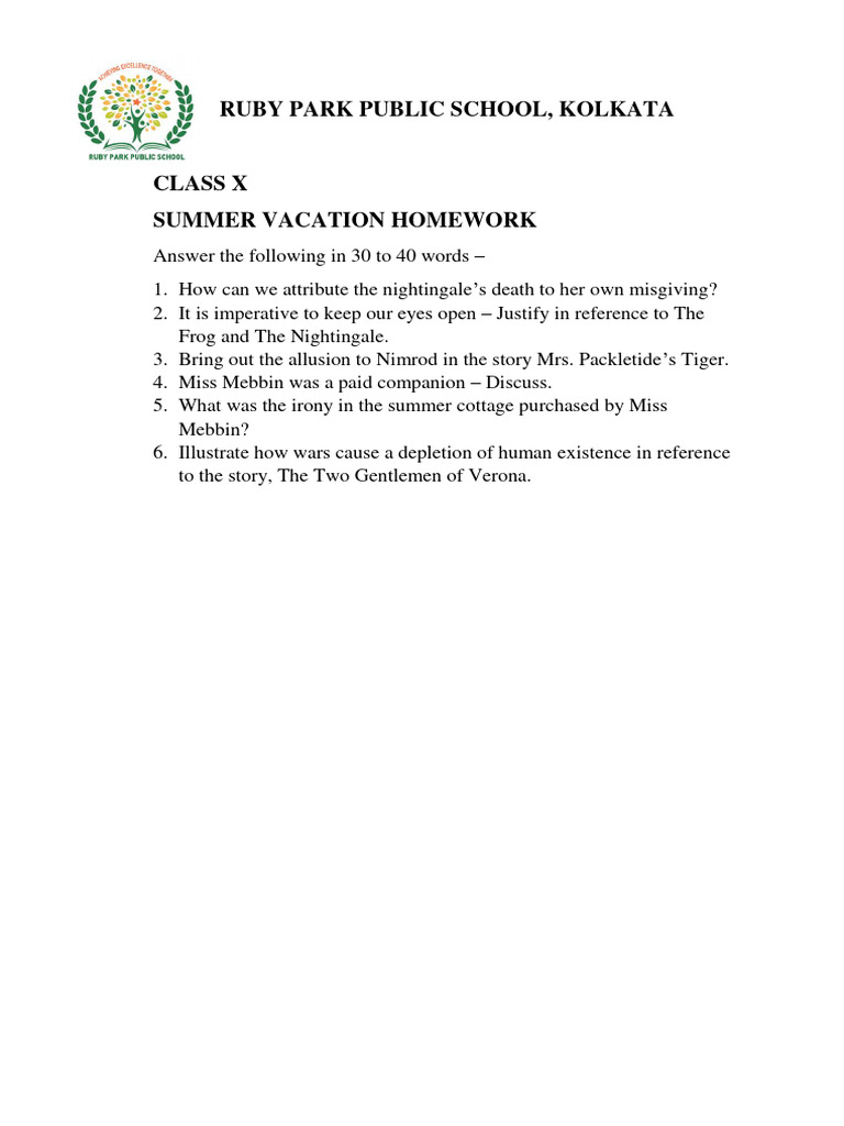 Summer Vacation Homework Class 10 | PDF