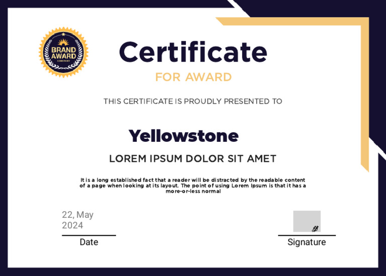 Yellowstone Award Certificate 2024 | PDF