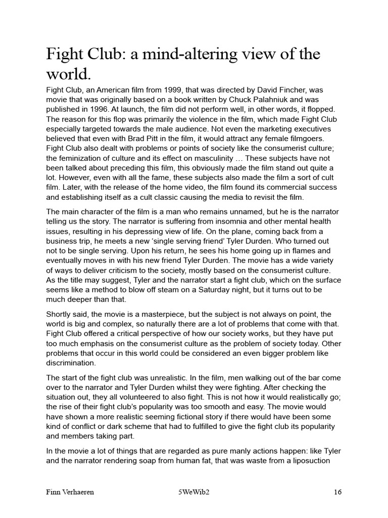 Fight Club: A Cult Classic Analysis | PDF | Games & Activities | Social ...
