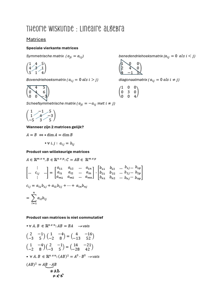 Theorie Wiskunde Lineaire Algebra 1 | PDF