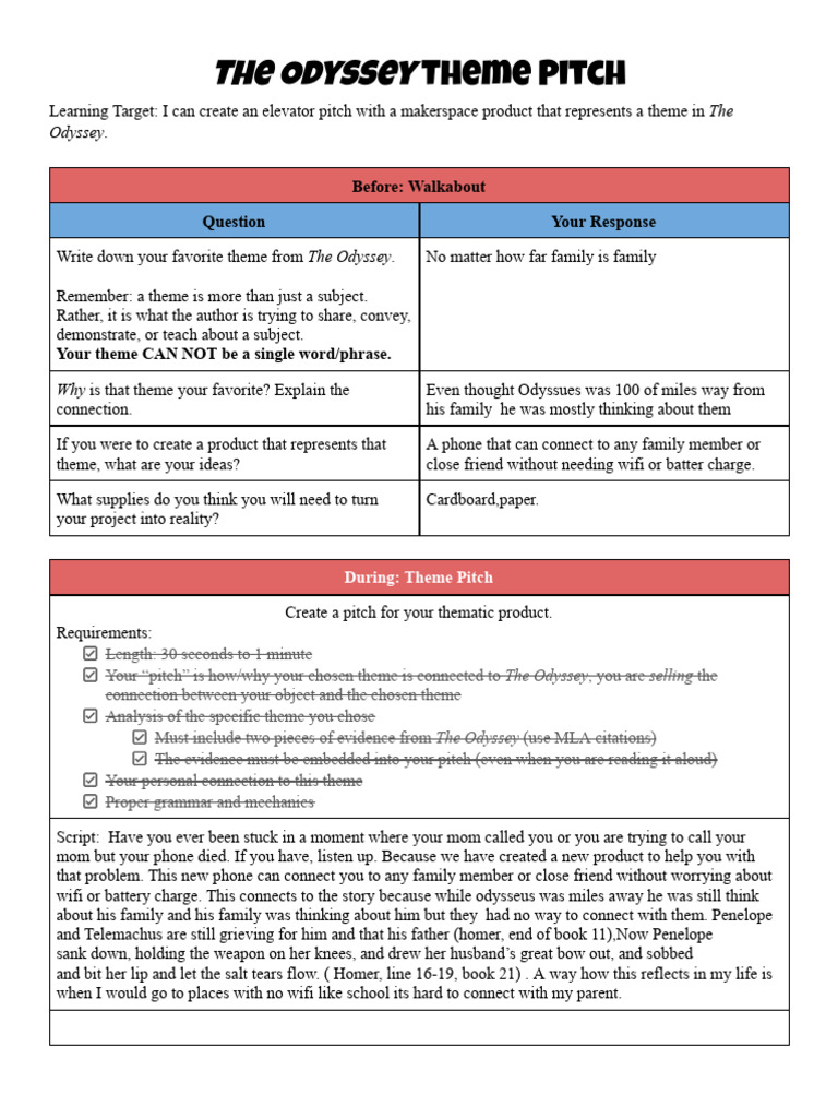 Tayten Smith - Values - The Odyssey Theme Pitch | PDF | Penelope