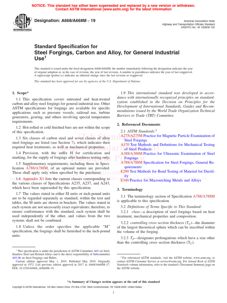 Astm A668 A668m 19 | PDF | Heat Treating | Forging