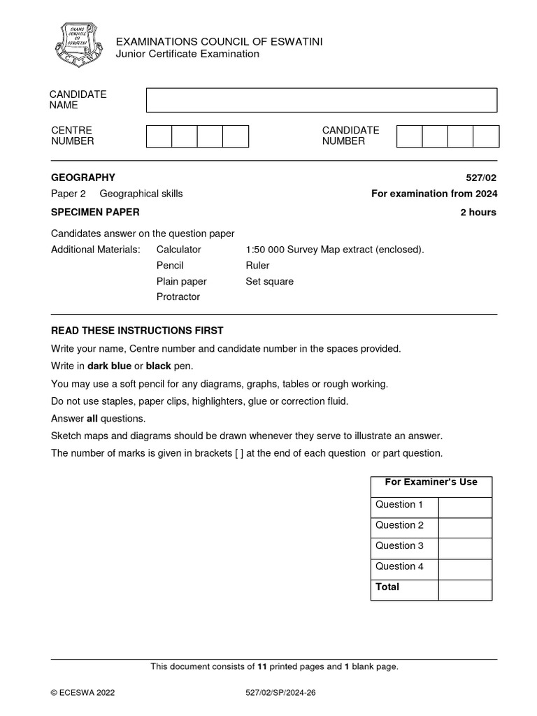 JC Geography Specimen 2024 - 2026 Question Paper 2 | PDF