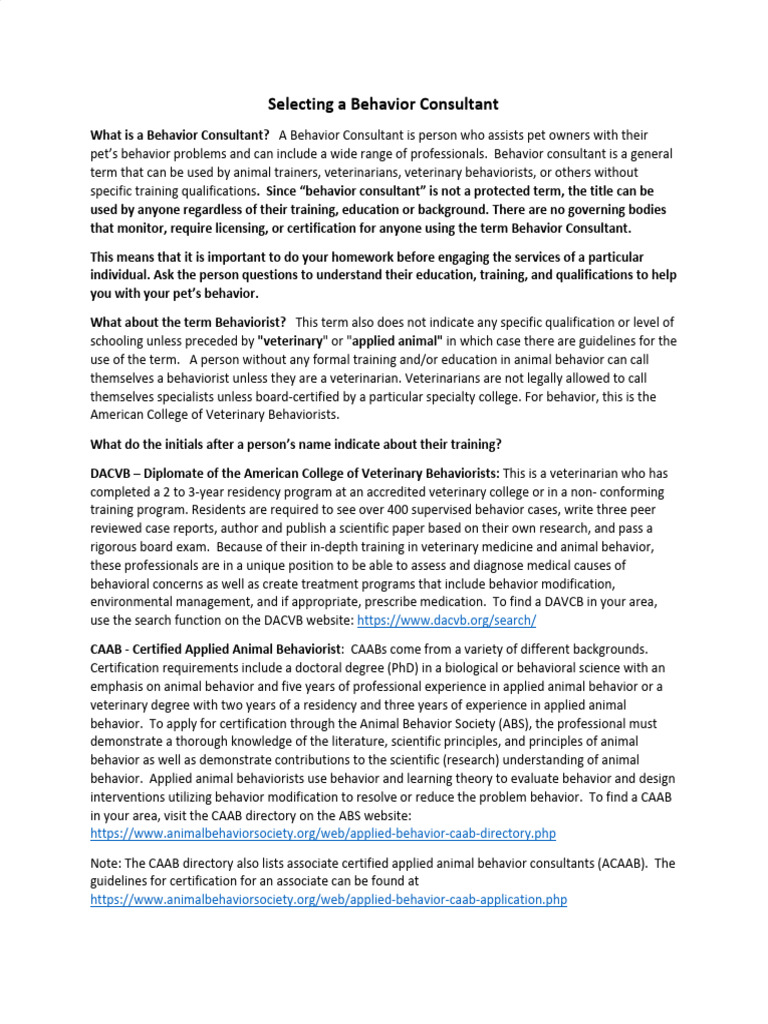 Selecting A Behavior Consultant | PDF | Health Care | Behavioural Sciences