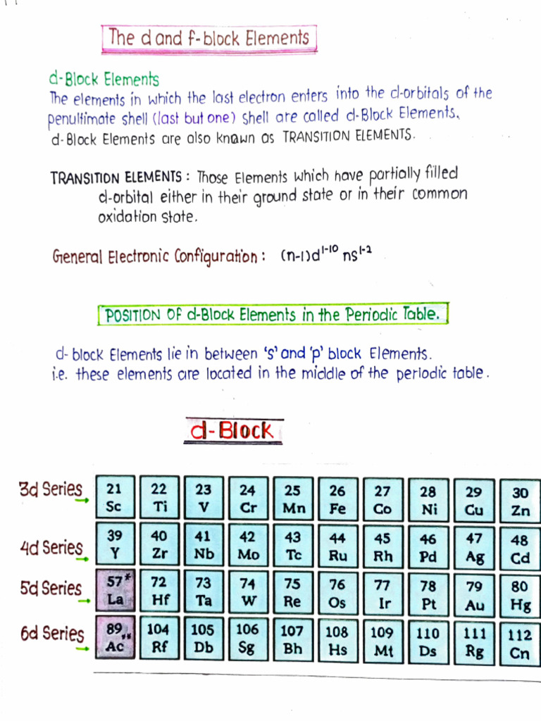 D Block Elements | PDF | Transition Metals | Metals