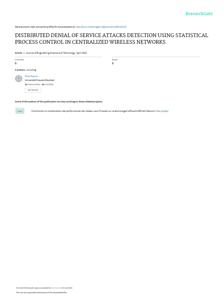 Distributed Denial of Service Attacks Detection Using Statistical Process Control in Centralized ...