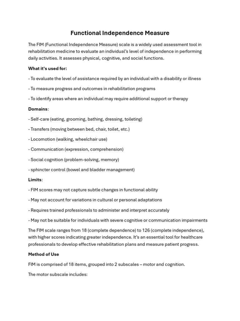 Functional Independence Measure | Download Free PDF | Physical Therapy ...