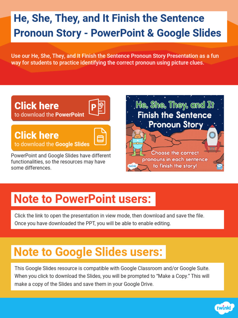 He She They and It Finish The Sentence Pronoun Story Powerpoint Google ...