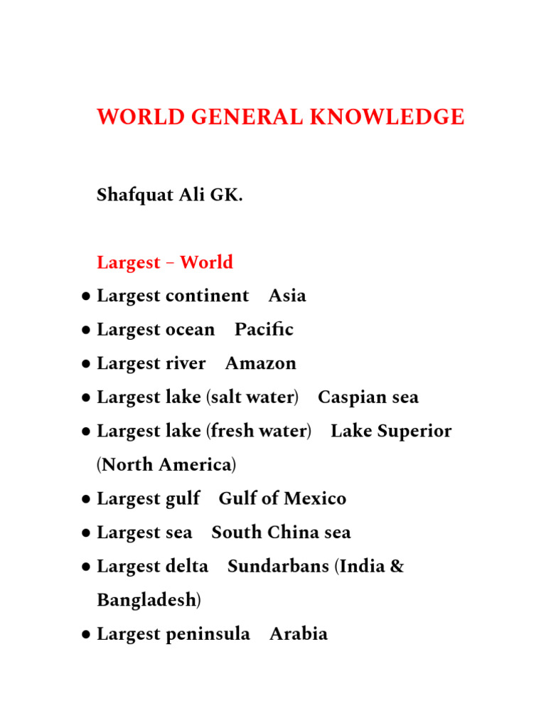 World General Knowledge | PDF | Pakistan | Continent