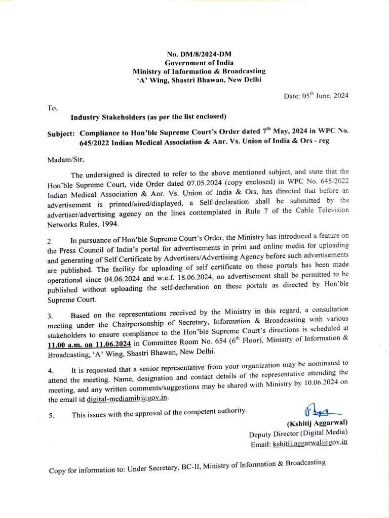 Letter DT 05.06.2024 IB Ministry | PDF | Public Sphere | Mass Media