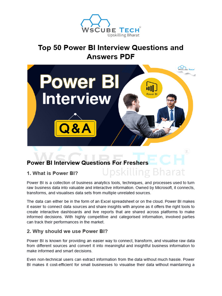 Power BI Interview Questions for Freshers | PDF | Microsoft Excel ...