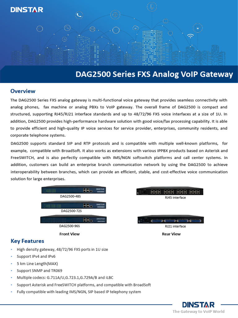 DAG2500-48S-72S-96S Analog Gateway Datasheet v1.0 | PDF | Voice Over Ip | Session Initiation ...