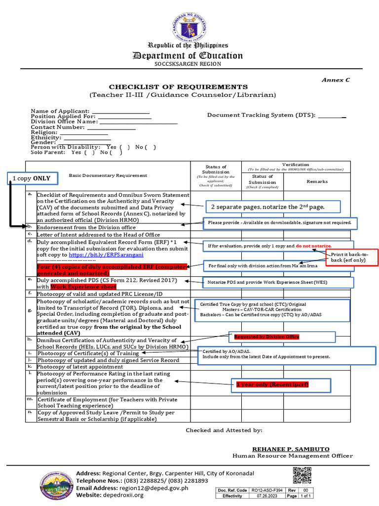 Recla SAMPLE Erf and Checklist GUIDE | PDF