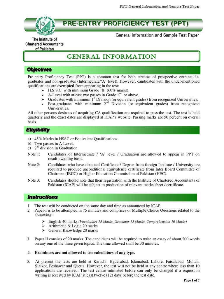 Latest Sample Test Paper | PDF | Lahore