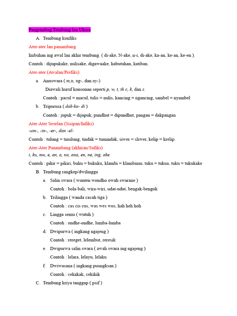 Contoh Tembung dan Ukara Jawa | PDF | Seni & Disiplin Bahasa
