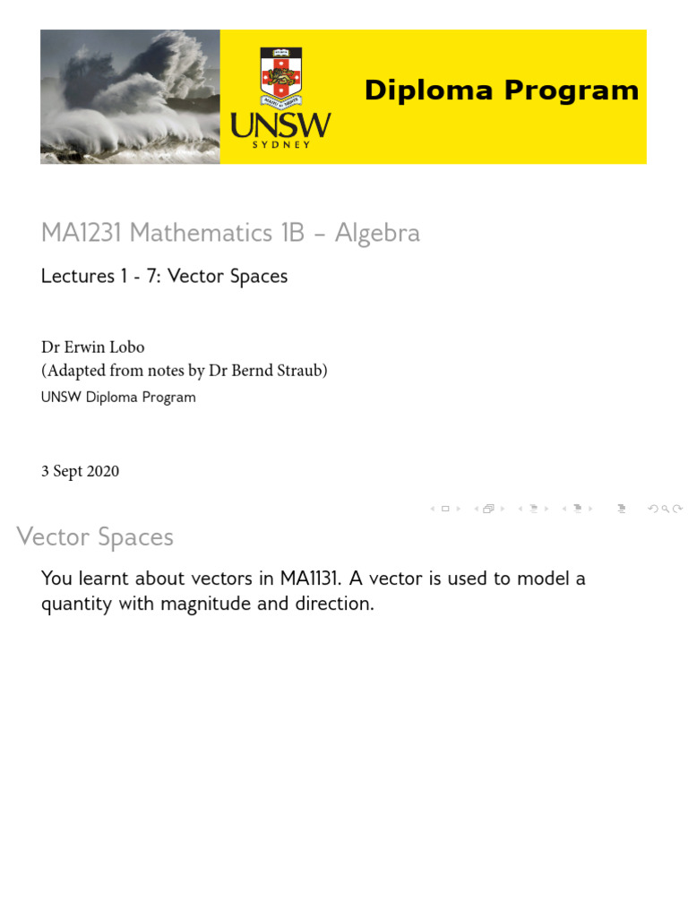 Lecture 1-7 | PDF | Vector Space | Scalar (Mathematics)