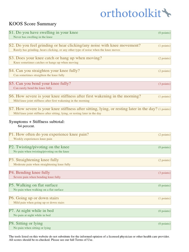 OrthoToolKit KOOS Score Report | PDF | Integrated Truss Structure