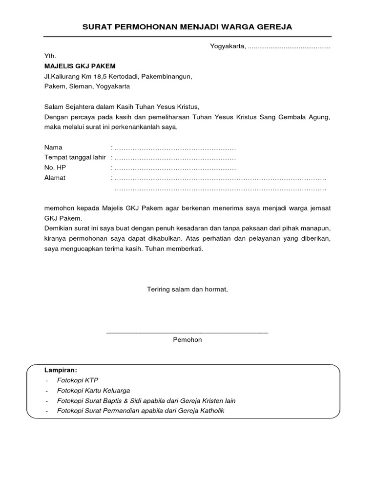 Formulir-Permohonan-Menjadi-Warga-Jemaat | PDF
