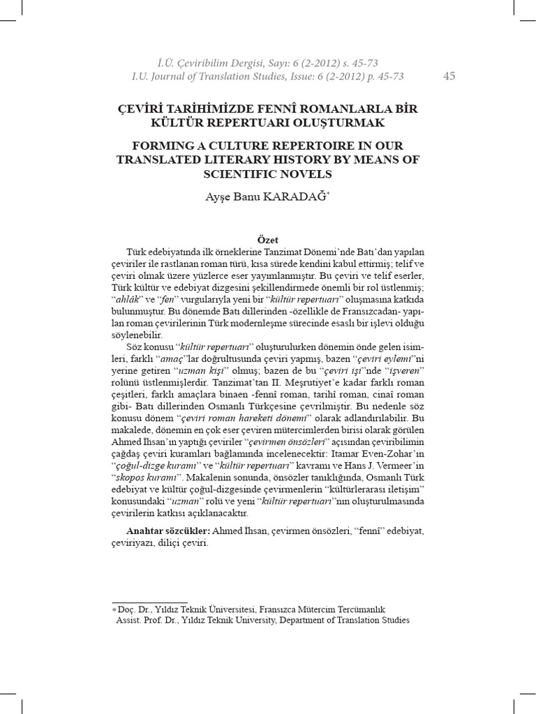Çeviri Tarihimizde Fenni Romanlarla Bir Kültür Repertuarı Oluşturmak | PDF