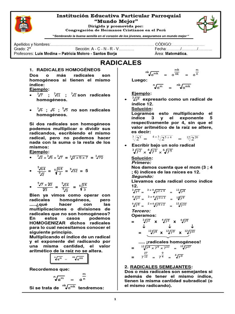 Tema 02 Radicales | PDF | Multiplicación | Notación Matemática
