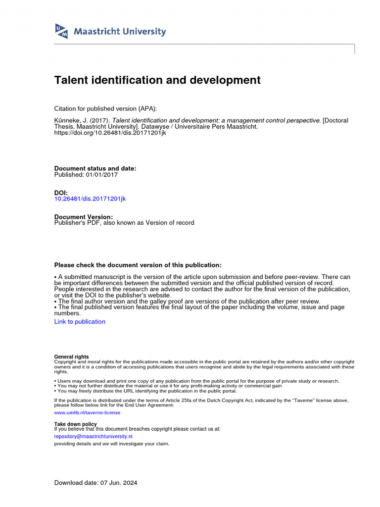 Talent Identification and Development: Document Status and Date | PDF ...