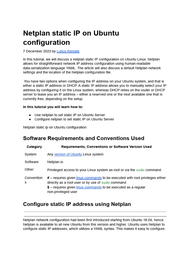 Netplan Static IP On Ubuntu Configuration GUI (Ip Estatica Desde GUI) | PDF | Ip Address ...