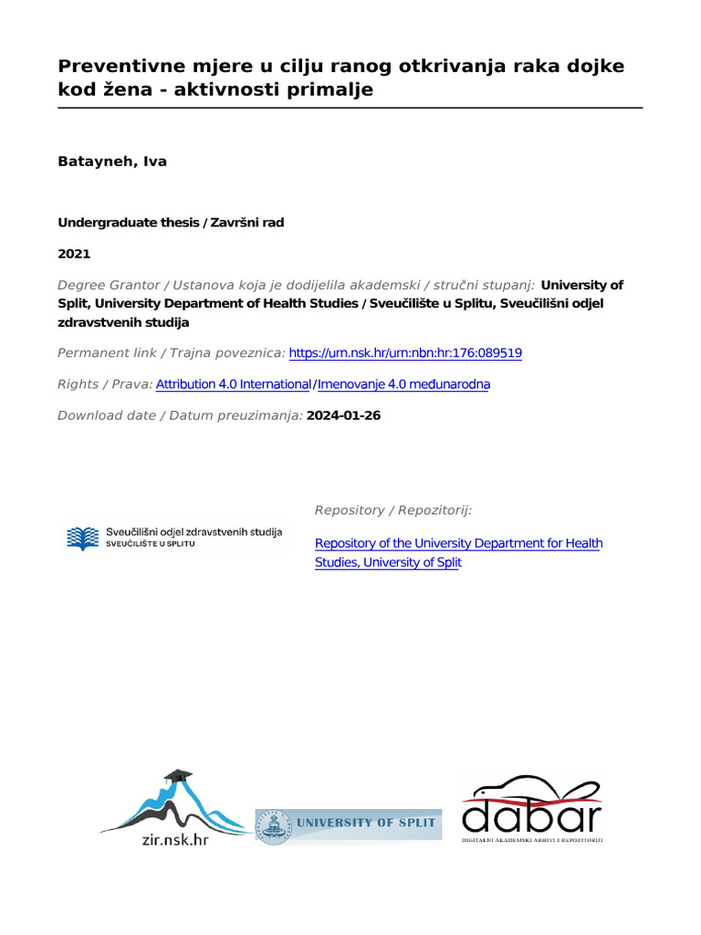 Zavrsni - Rad PREVENCIJA RAKA DOJKE | PDF