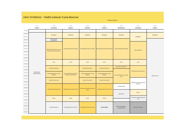 Daily Schedule May - May Carte Blanche Daily Schedule | PDF