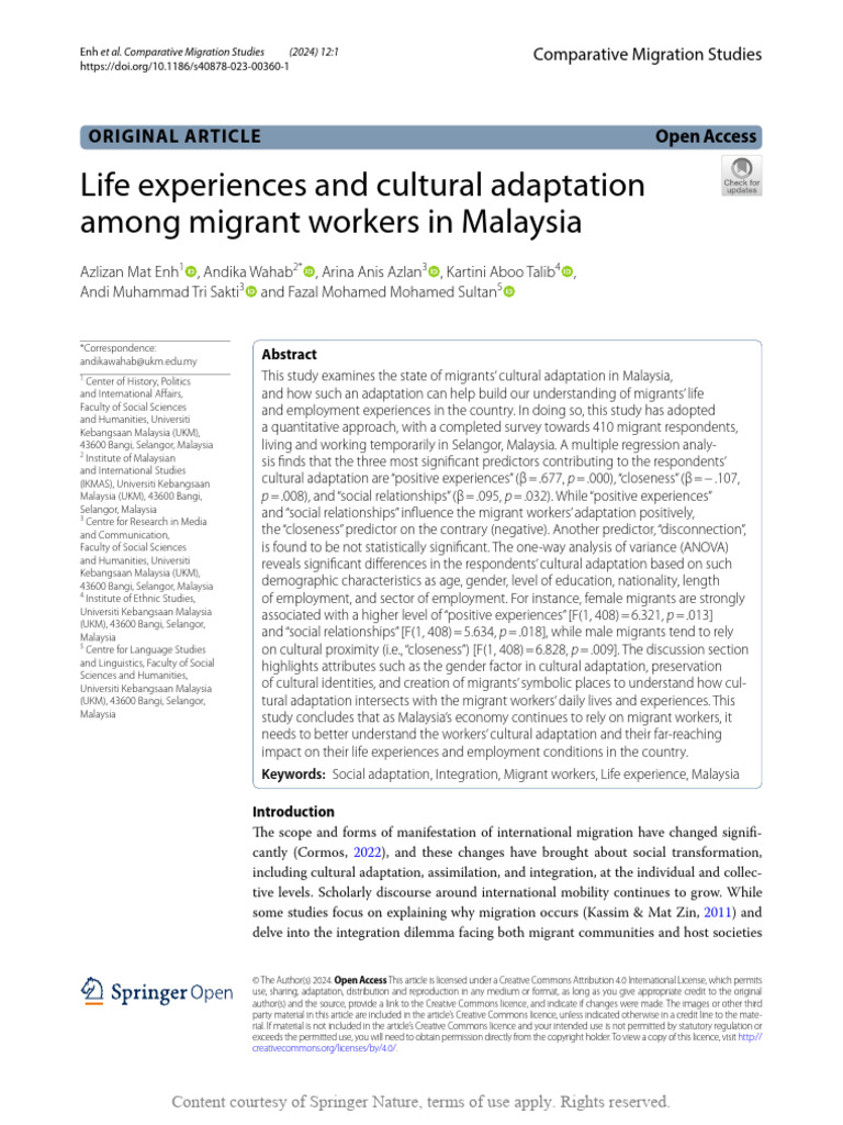 Life Experiences and Cultural Adaptation Among Mig | PDF | Migrant Worker | Human Migration