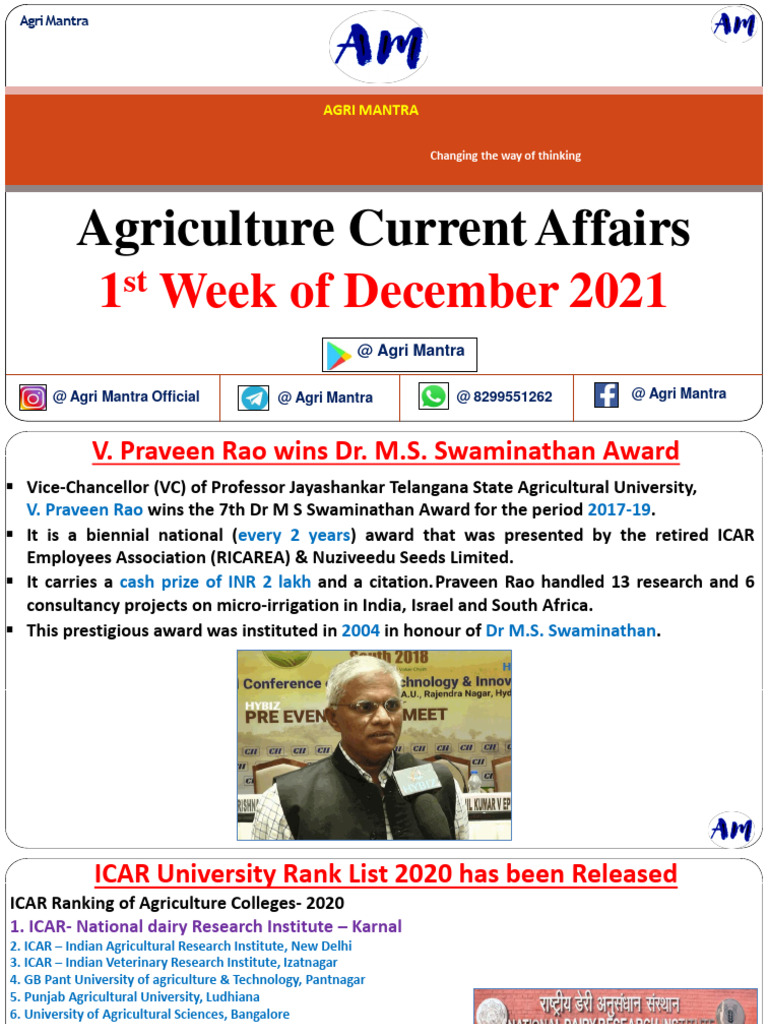 1st Week of December - 2021 Agriculture Current Affairs-Converted | PDF ...