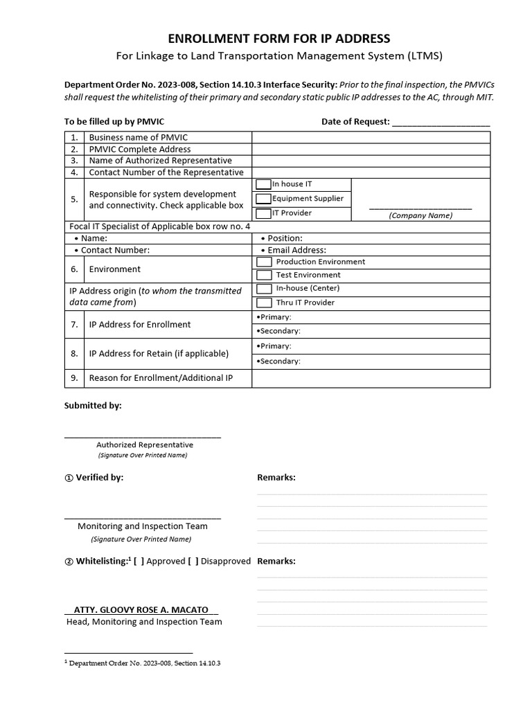 ENROLLMENT FORM FOR IP ADDRESS PMVIC v2 - 2 | PDF | Computer Networking | Computing