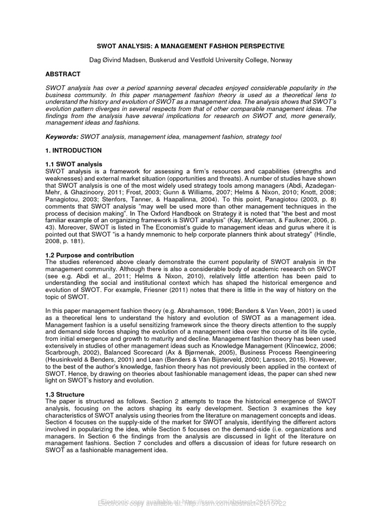 SWOT Analysis in Management Fashion | PDF | Swot Analysis | Business